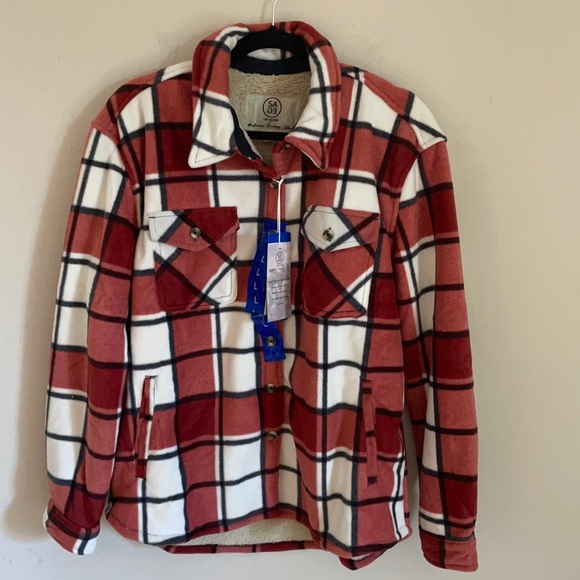 Sage | Tops | Sage Collective Fleece Faux Sherpa Lined Shacket Red ...
